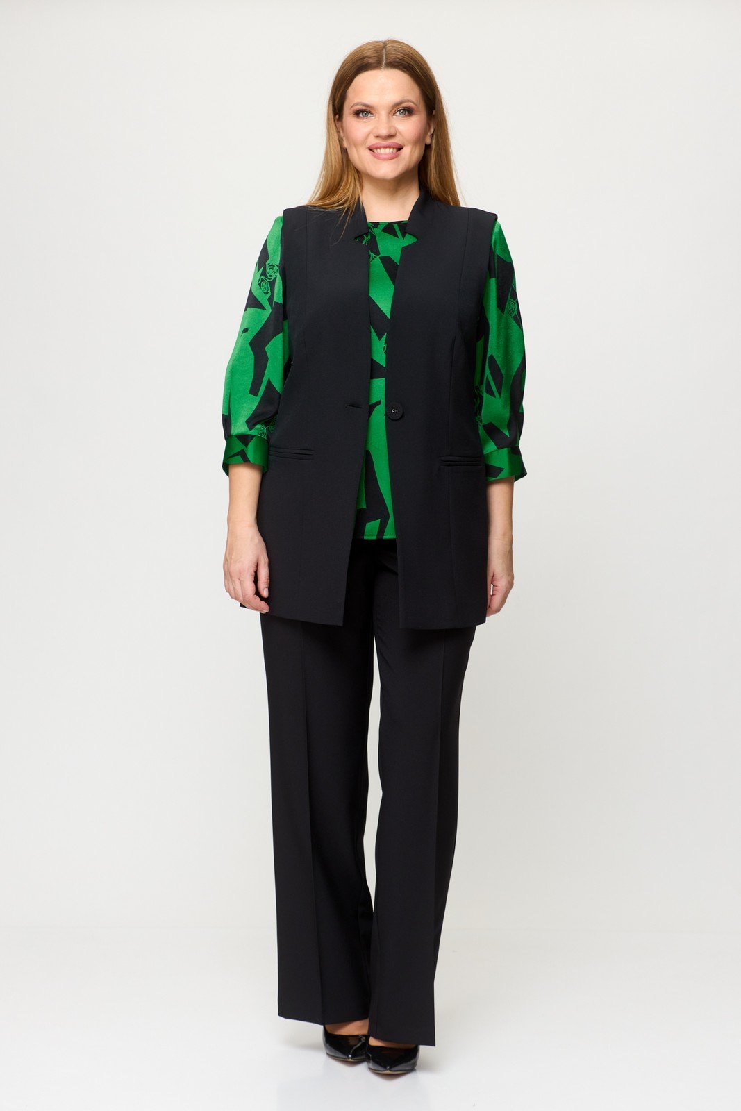 Костюм брючный 3-034 зеленый POCHERK купить в интернет магазине Велесмода